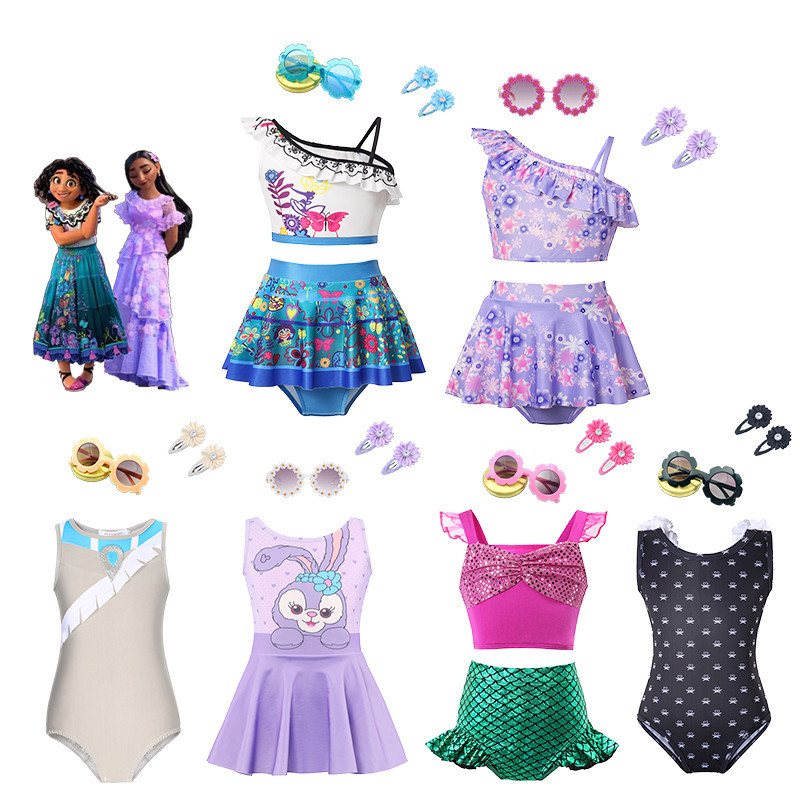 Disney Encanto Isabella Mirabel Swimming Suit Kids Girl Beach Swimwear with Sunglasses Hairpin ...