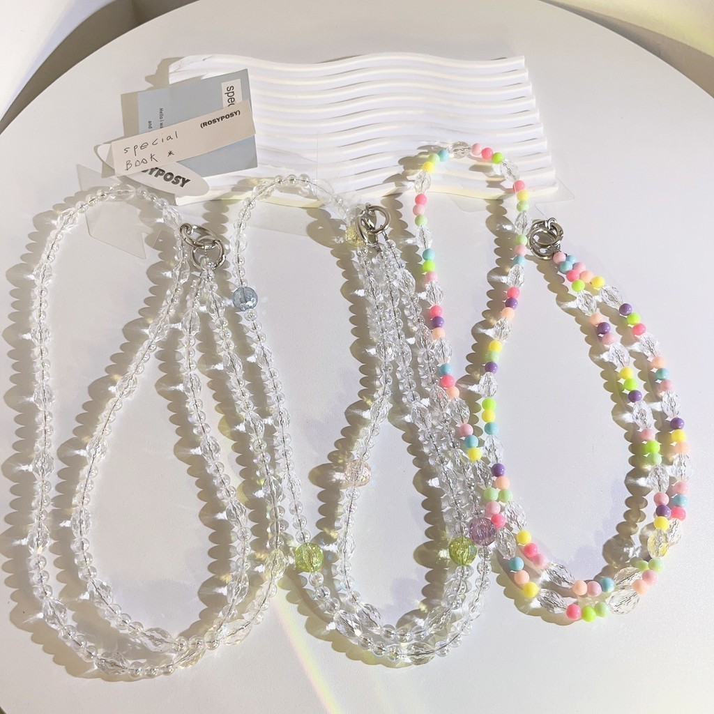 Small and Fresh Colorful Beads Diagonal Cross Crystal Neck Chain ...