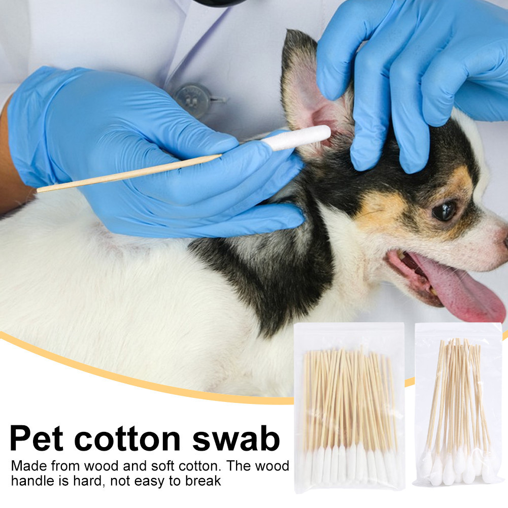 50/100pcs Long Pet Cotton Buds For Dogs and Cats 15cm Pet Ear Cleaning ...
