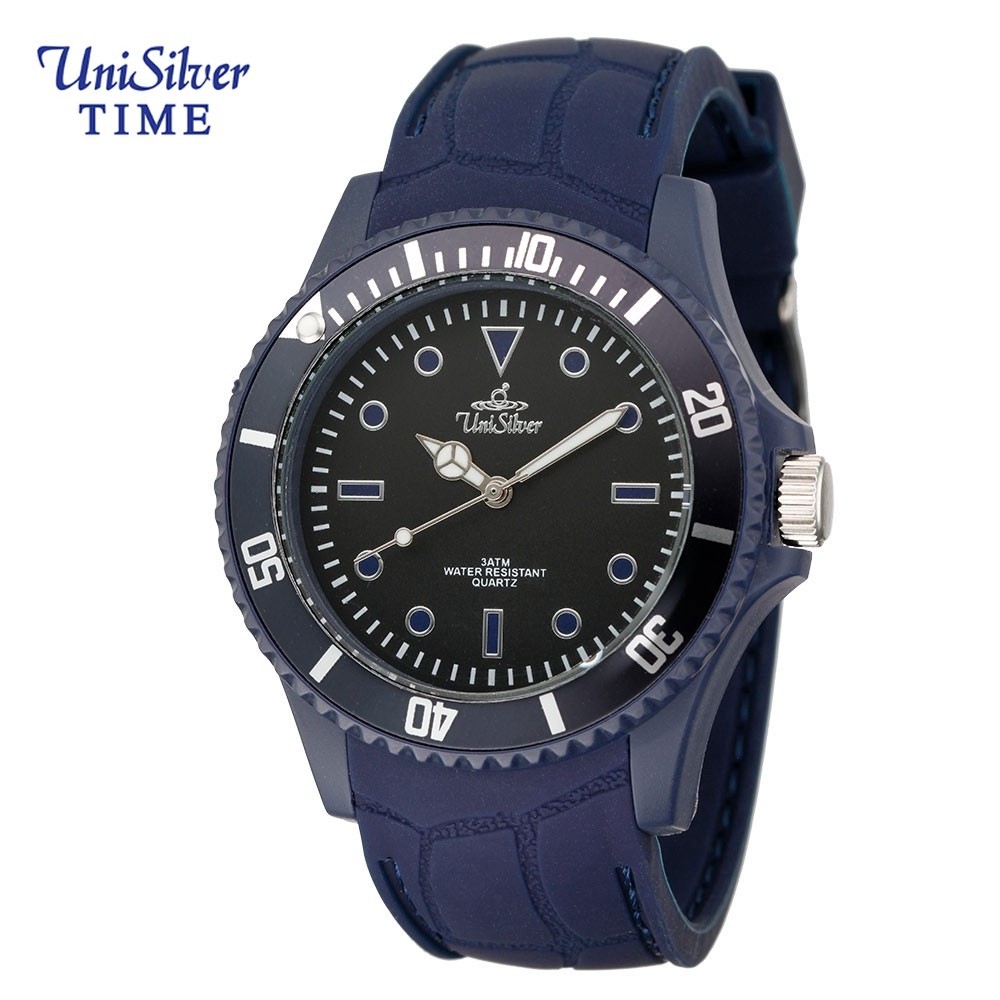 UniSilver TIME VIVID Men's Analog Black / Dark Blue Rubber Watch KW1875 ...