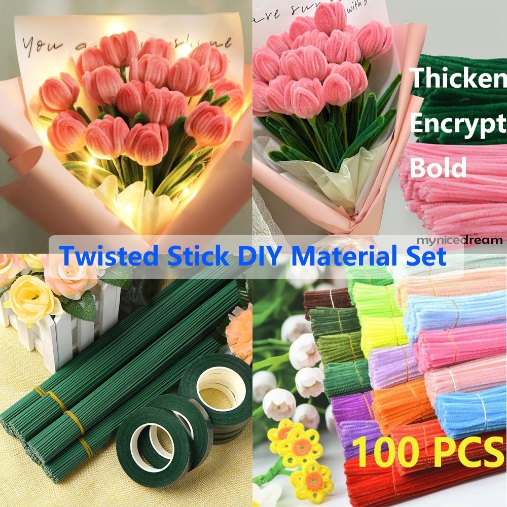 100PCS Colored Chenille Wires Fluffy Sticks DIY Craft Fuzzy Stems Twist ...