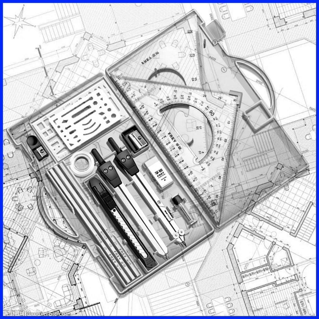 Drawing Kit Metal Rulers and Compasses Geometry Set with Case Triangle ...