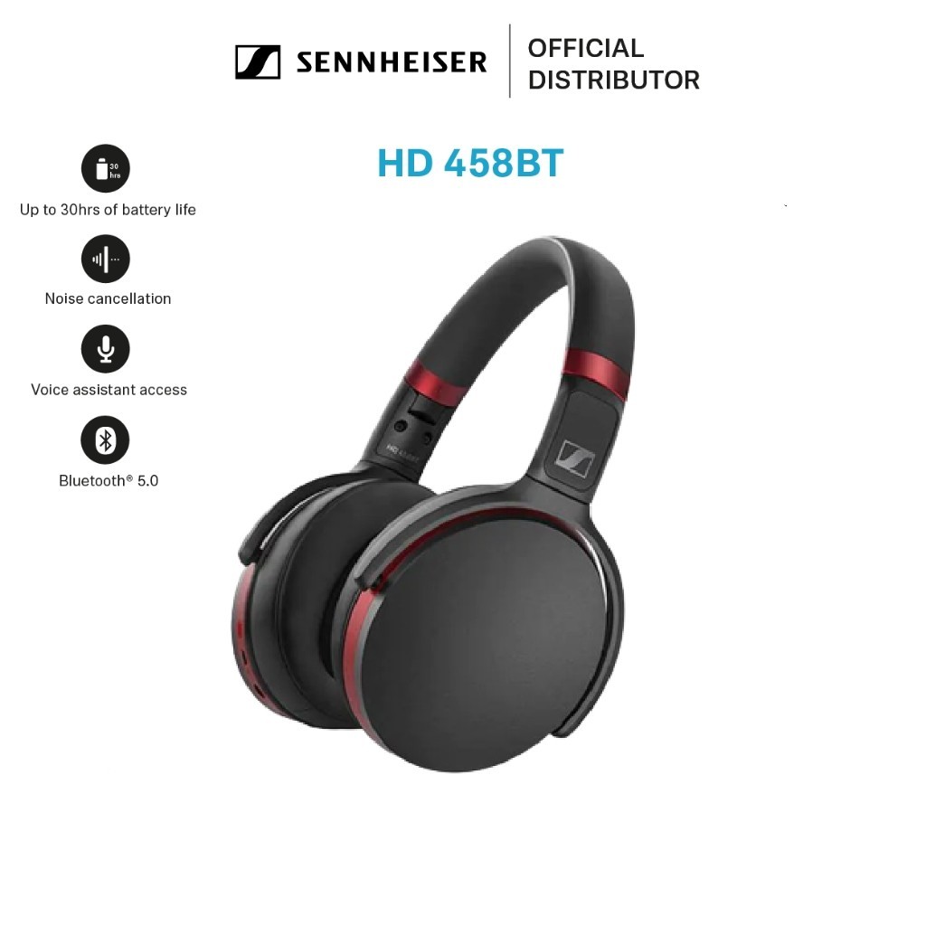 Sennheiser HD 458BT over-Ear Wireless Noise Cancelling Headphones (Black/Red) | Shopee Philippines