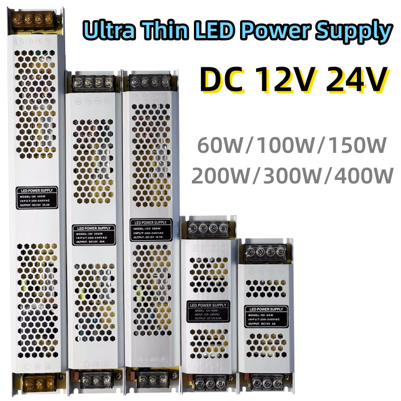Ultra Thin LED Power Supply Adapter AC180-240V To DC12V 24V Lighting Transformers 60W 100W 150W ...