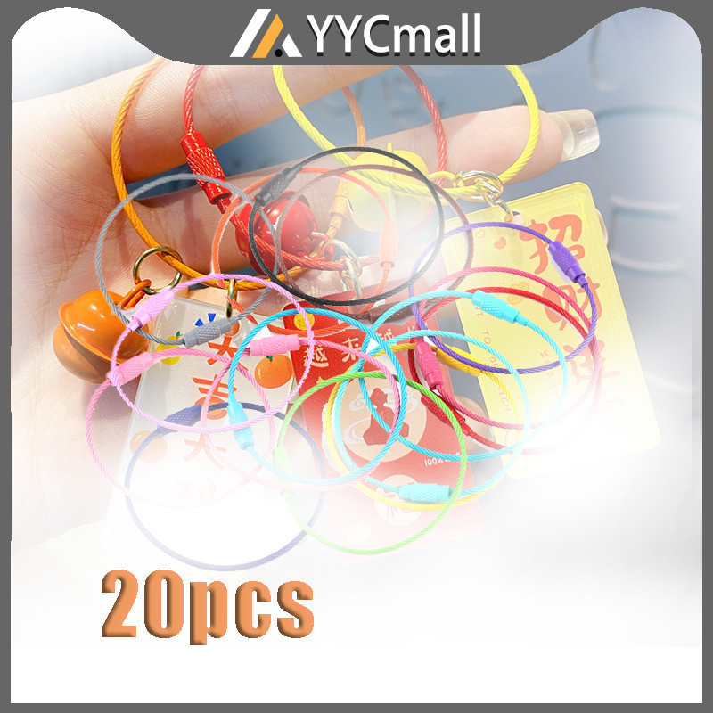 20Pcs Colorful Key Keyring Circle Rope Stainless Steel Wire Keychain ...
