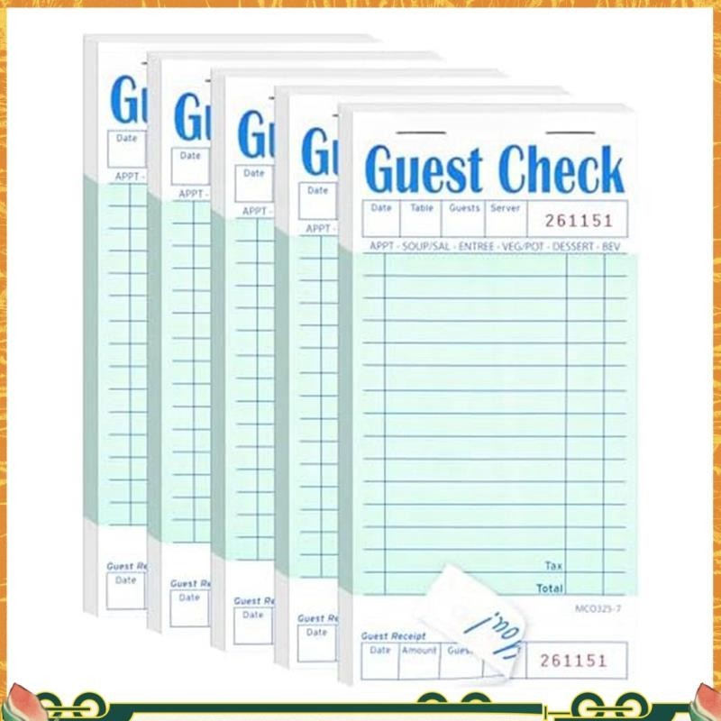 5 Pack Guest Check Books Green Waiter Checkbook Restaurant Order Pad 50 ...