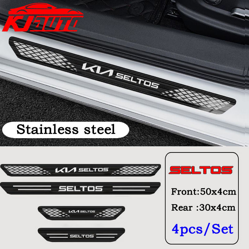 4pcs KIA Seltos Car Stainless Steel Threshold Strip Car Door Sill Metal ...