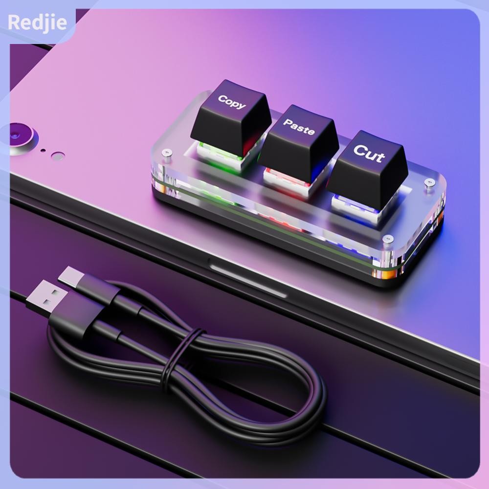 RGB Mini Cut Copy Paste Keyboard 3-Key USB Type-C Gaming Mechanical ...