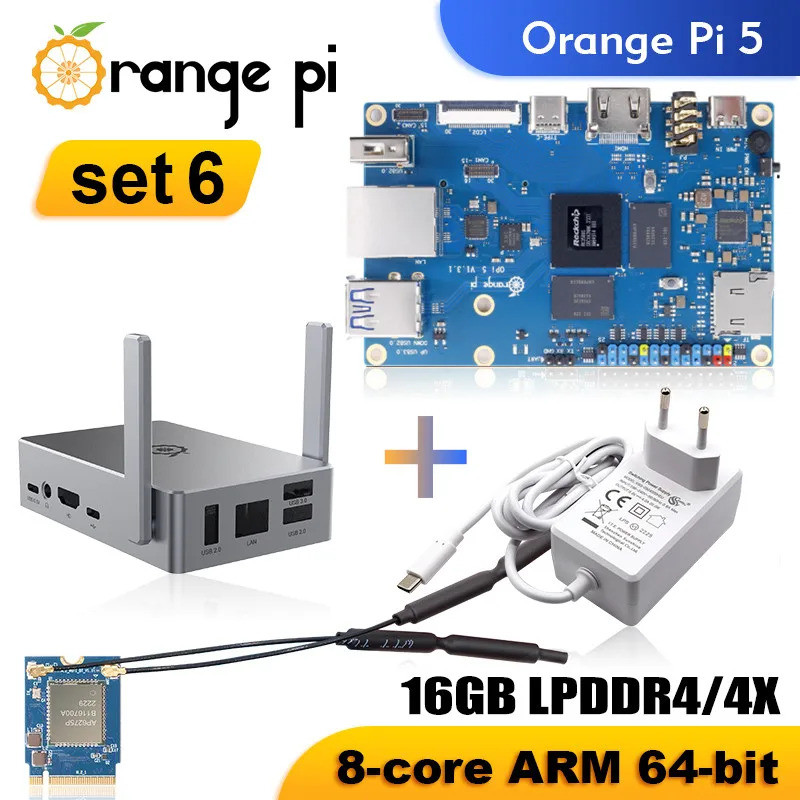 Orange Pi 5 + Matel Shell + WIFI-BT Module Power Supply Single Board ...