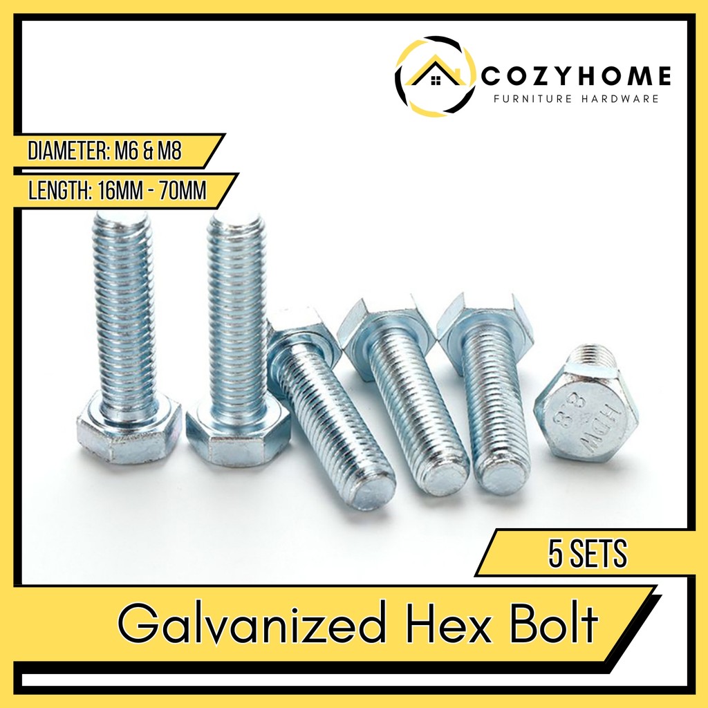 CHFH Galvanized (GI) Bolt Capscrew with Nut Washer and Lock 1/4 5/16 (5 ...