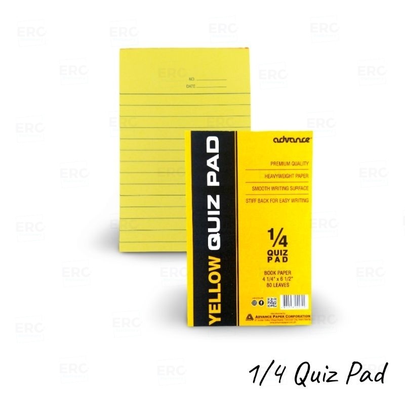 1/4 Quiz Pad – Advance Yellow Pad 80 Leaves Smooth Writing Surface ...