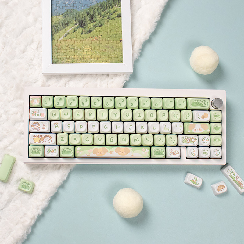 MOA Matcha Puppy Dog Green keycap Cute Round PBT keycaps set for ...