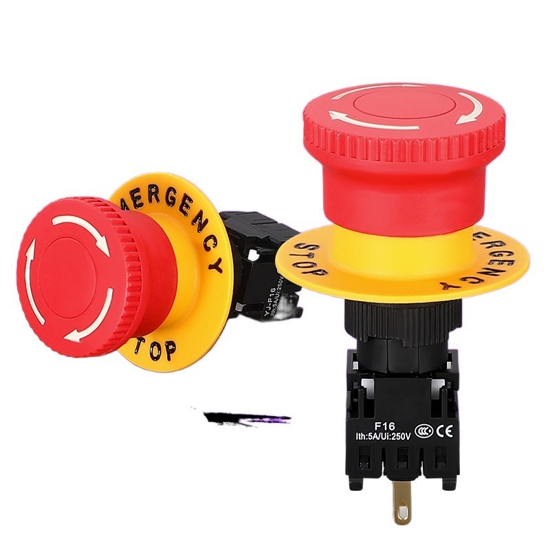 Silver point mushroom head emergency stop button switch LA16 with self-locking 11ZS emergency ...