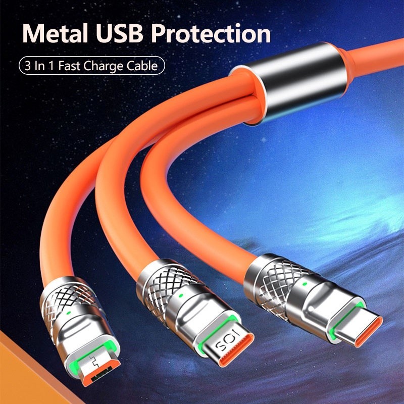 3 IN 1 Zinc Alloy Charging Cable 120W Fast charging cable multi-head ...