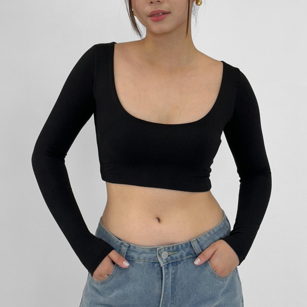 BSCO ZURI CROP LONG SLEEVES COTTON STRETCHABLE BASIC TOP | Shopee ...