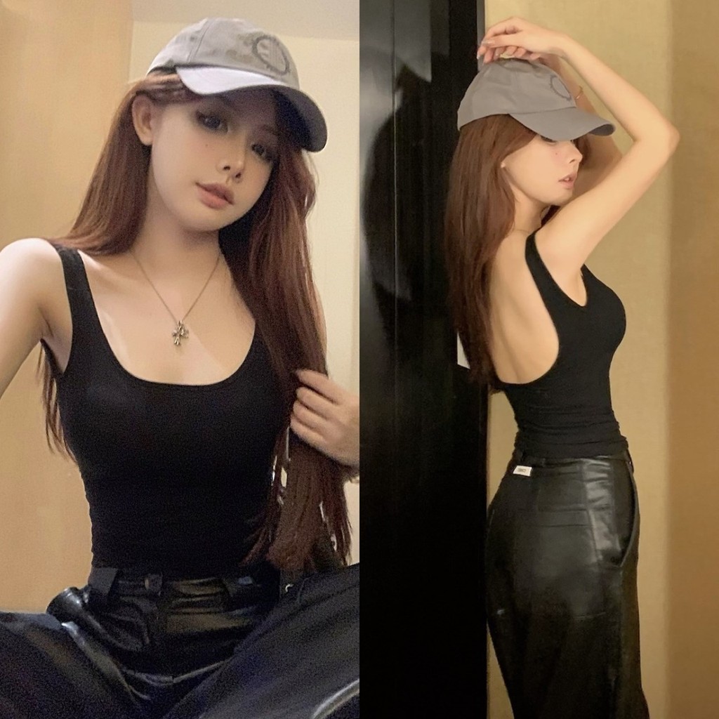 Black Backless Bodysuit Tank Top Style Snap Button Fly The Chest Has ...