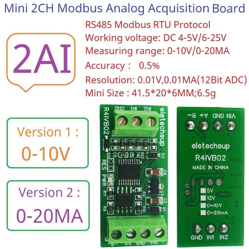 Low-Cost 2-AI Modbus RS485 Voltage Current 12Bit ADC Collection Module ...