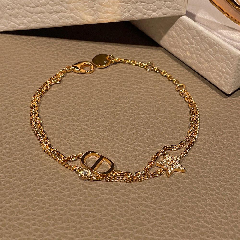 Moissanite Diamond Point Diamond CD Letter Bracelet Gold-Plated Double ...