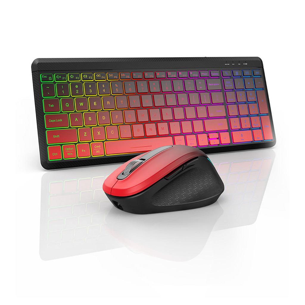 RGB Backlit Silent Wireless Keyboard and Mouse Combo 2.4G Dual Mode ...