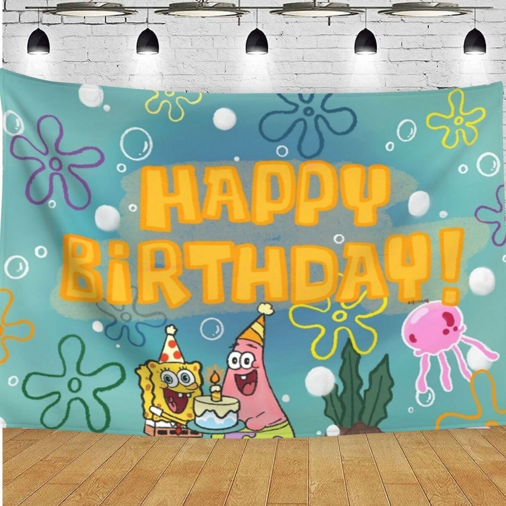 1*1.5M Cartoon Happy Birthday Banner SpongeBob SquarePants Background ...