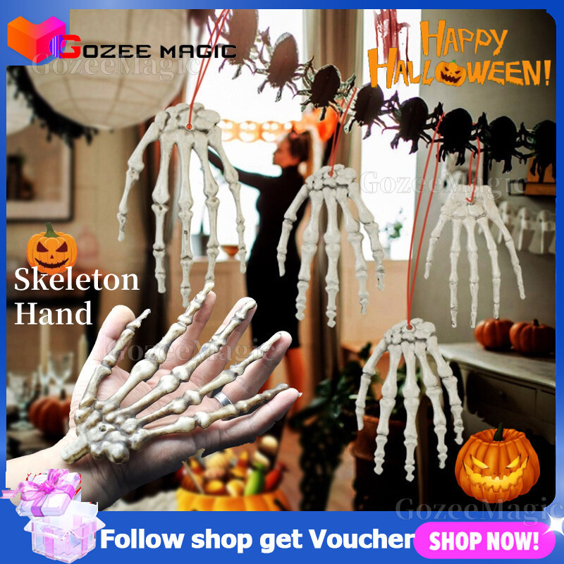 1 Pairs Halloween Skull Skeleton Hand Bone Party Haunted House Chamber ...