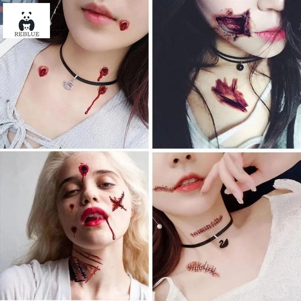 REBLUE Halloween Temporary Tattoos, Face Patch Scar Spider Design ...
