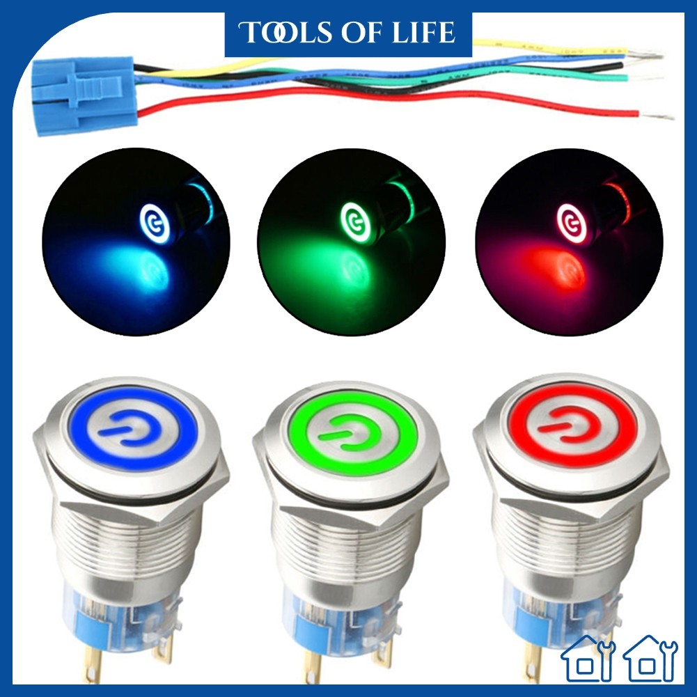 FSFO_19mm 12V LED Power Symbol ON-OFF Car Push Button Switch Latch ...