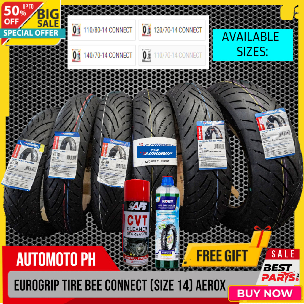 EUROGRIP TIRES [SIZE 14] for AEROX BEE CONNECT Tubeless Motorcycle Tire ...
