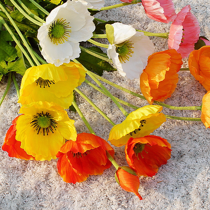 Artificial poppy flower single branch mini poppy fake flower home soft ...
