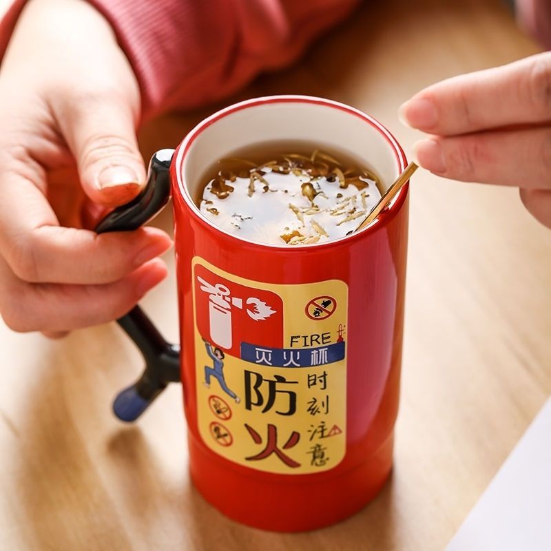 Cute style ceramic cup fire extinguisher water cup office drinking cup ...