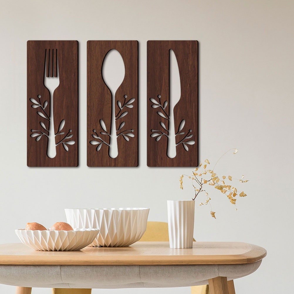 Kitchen Signs Wall Decor Wood Cutout Fork Spoon Wooden Counter Art ...