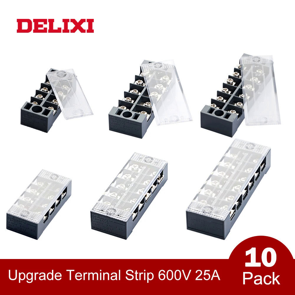 DELIXI 10pcs 3/4/5/6/10/12 Positions Terminal Block barrier 600V 25A ...