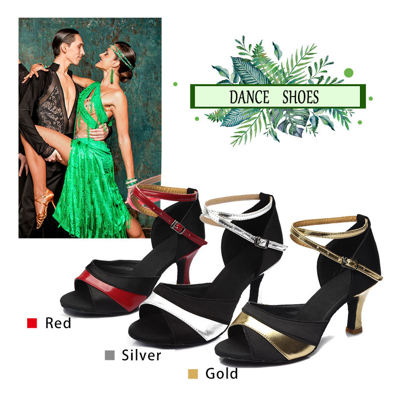 Ballroom Latin Salsa Dance Shoes Middle Heel Practice Dancing Sandals ...