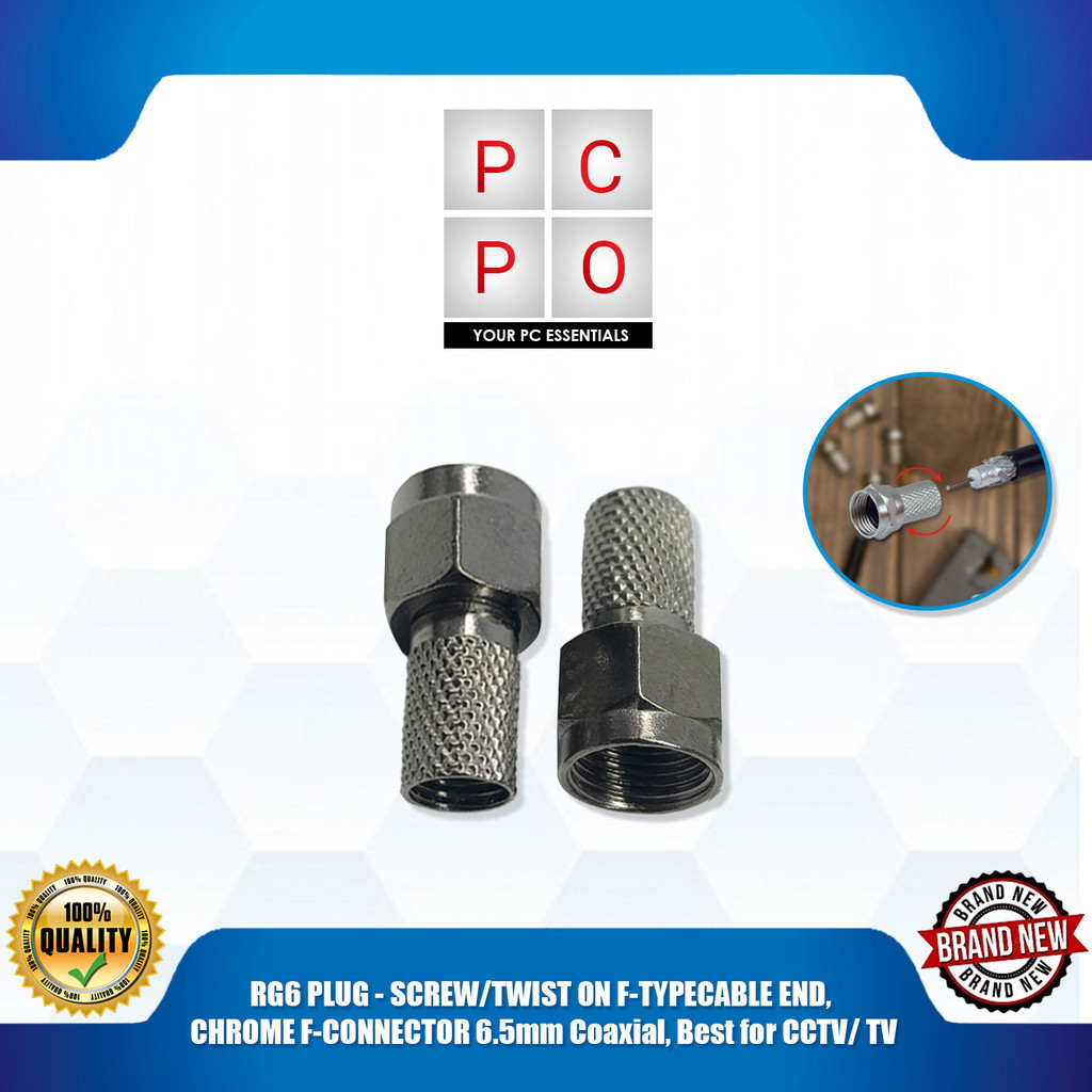 GG+RG6 Plug - Screw/Twist On F-Type Cable End, CHROME F-Connector 6.5mm ...