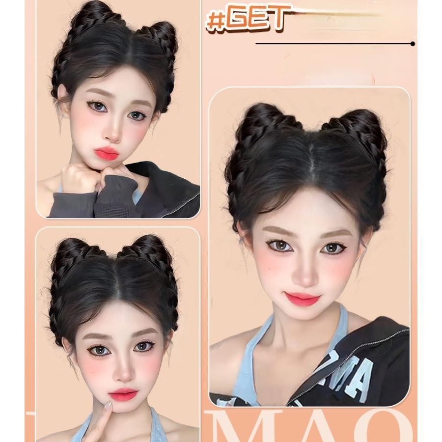 Horn Bag Clasp Style Cat Ear Fake Hair Meatball Head Wig Women's Hair ...