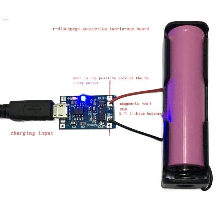 3.7v lithium battery 18650 charging board + anti-overdischarge ...