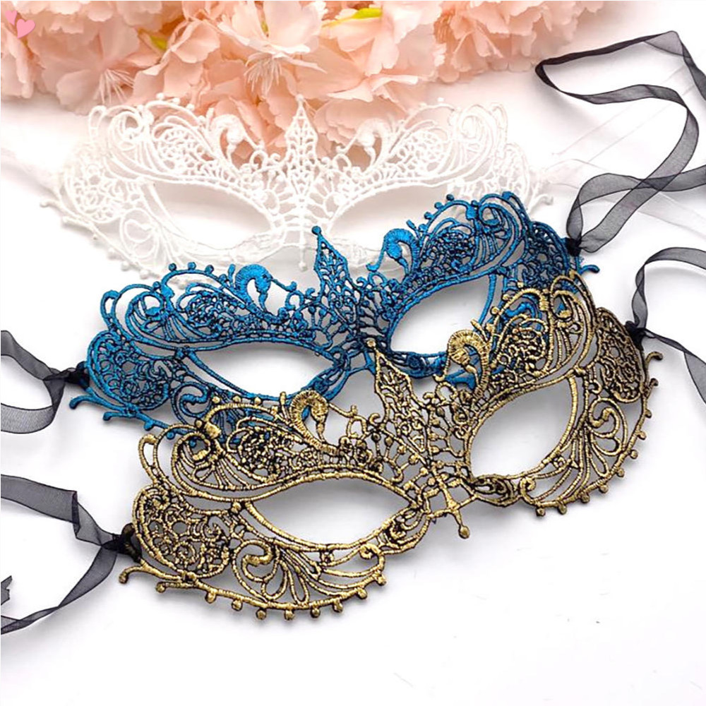 Women Sexy Hollow Lace Masquerade Bronzing Face Mask Princess Party ...