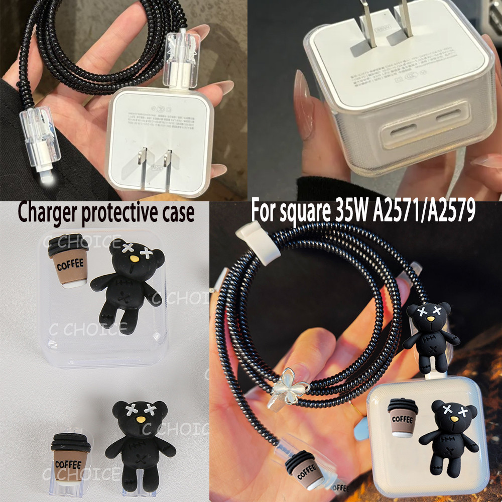 For i-Phone 35w A2571/A2579 square Cute Black Bear charger cove 15 pro ...