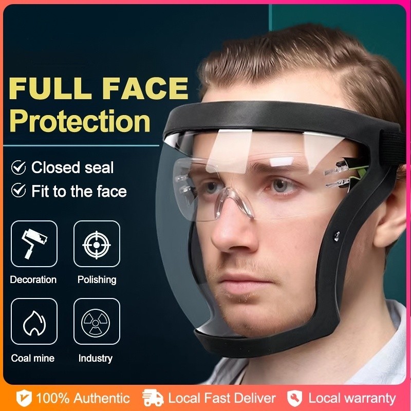 Transparent full face mask, acrylic eye protection, anti fog, dust ...