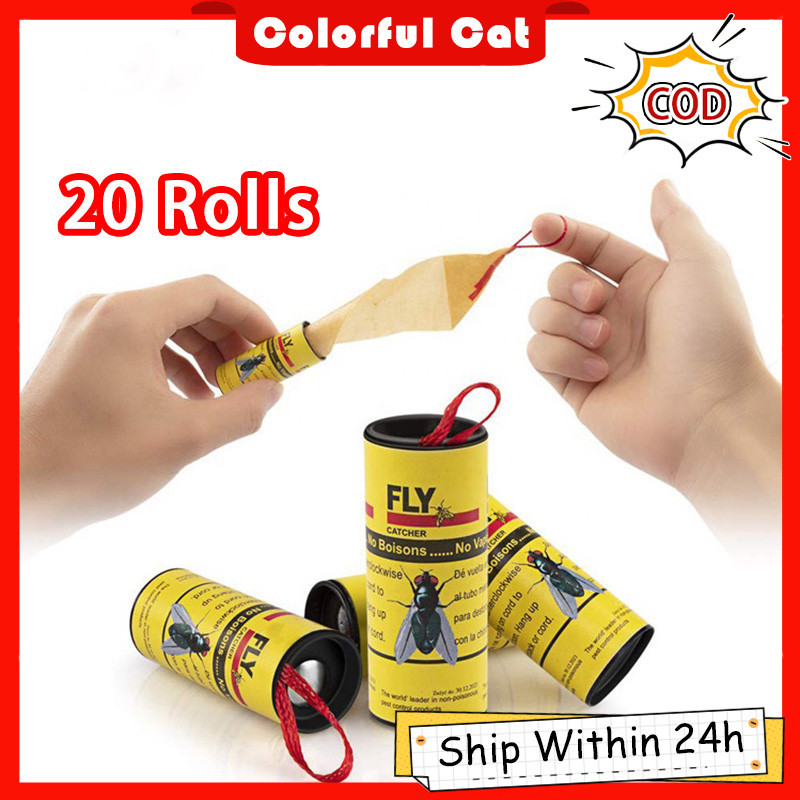 20 Rolls Fly Strips Flies Sticky Strips Fruit Fly Ribbon Tape Paper ...
