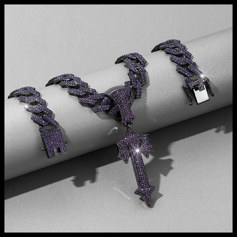 Trapstar Personality Cross Men's Necklace Copper Inlaid Zircon Hip Hop ...