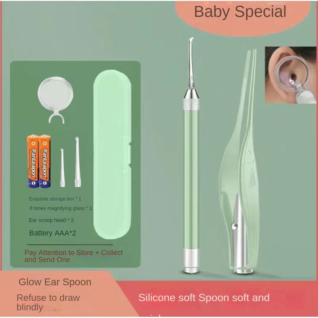1 Set LED Earpick FlashLight Ear Stick Booger Tweezer Clip Baby Ear ...
