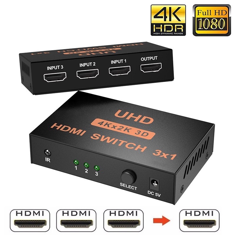 RQ`4K 2K 3x1 HDMI Cable Splitter HD 1080P Video Switcher Adapter 3 ...