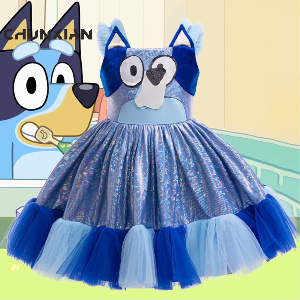 Bluey Anime Summer Girl Suspender Dress Cute Bingo Kids Birthday Party ...