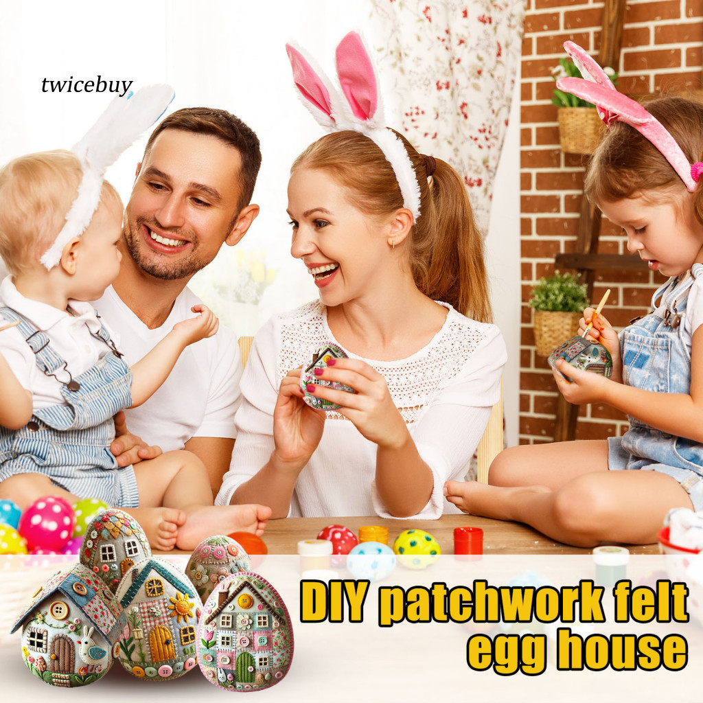 [TY] Easter Needle Felting Kit Embroidery Pattern for Felt Eggs Handmade Easter Egg House Craft ...
