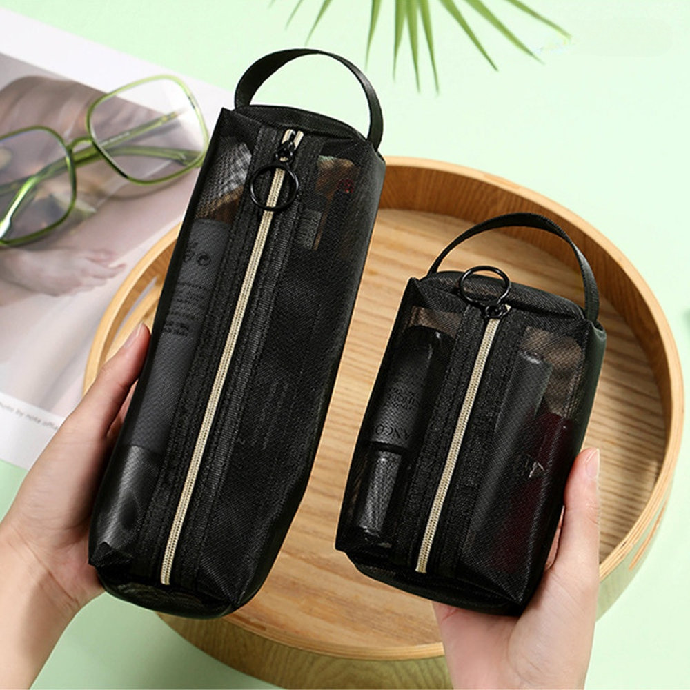 Women Travel Black Makeup Pouch Organizer Portable Travel Zipper Mesh ...
