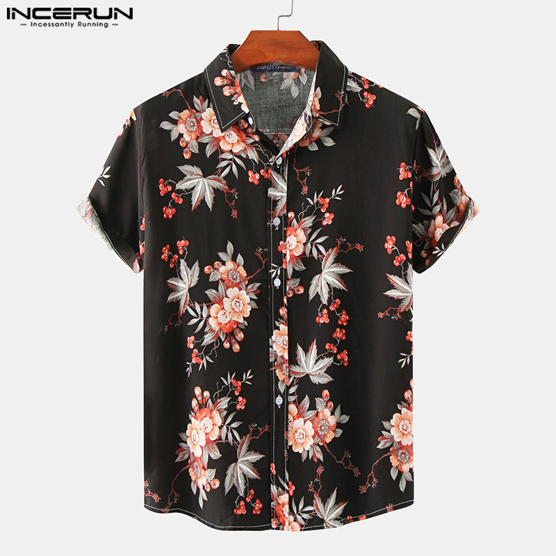 INCERUN Men's Fashion Flower Short sleeved Shirt | Shopee Philippines