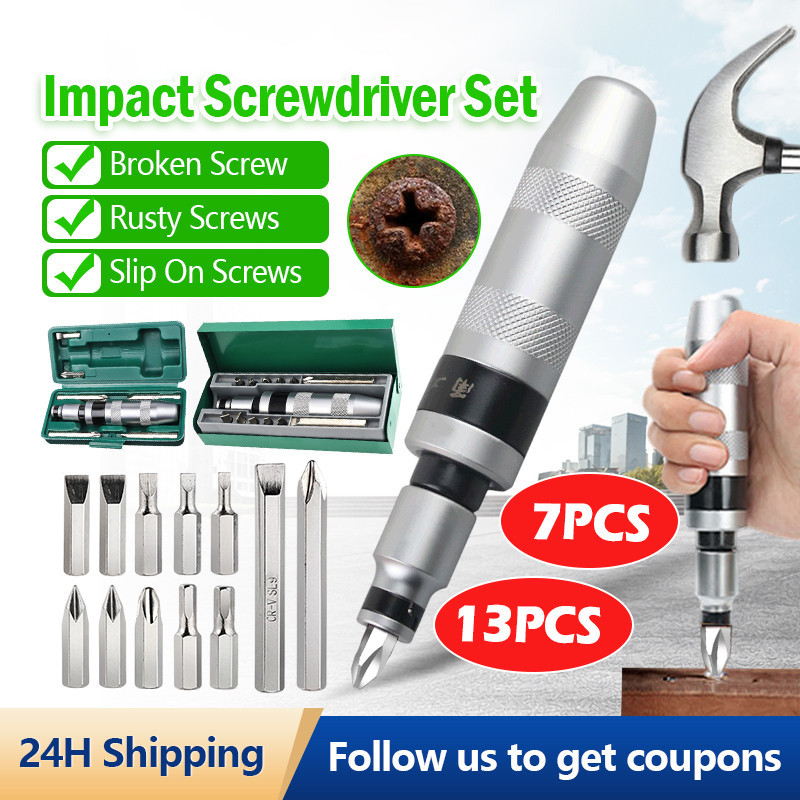 13PCS/7PCS Drive Impact Screwdriver Set 1/2 Inch Hand Impact Driver ...