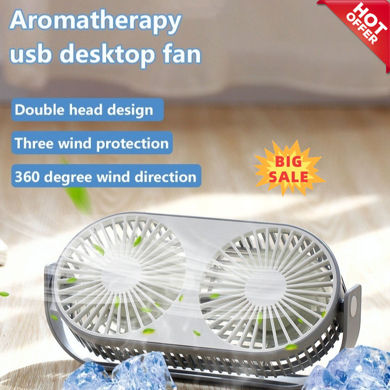 Desktop Dual Head Desktop Fan Multifunction Rechargeable Home Office ...