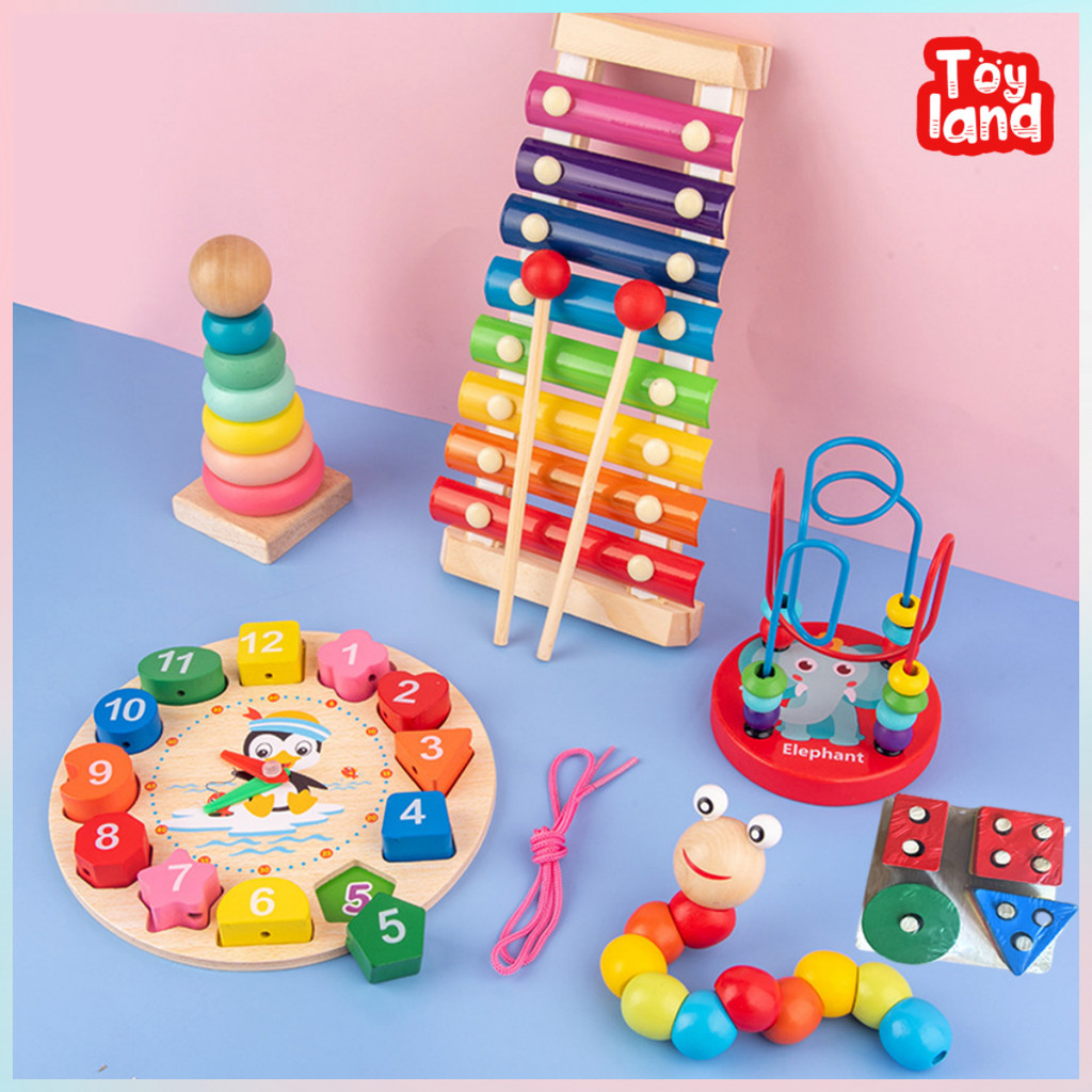 6 in 1 Wooden Puzzle Educational Toy Gift Set 3D Shape Sorter Toys for ...